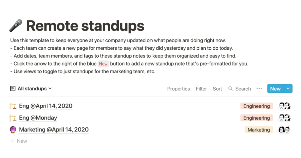 Free Remote Standups template for Notion - created by Notion