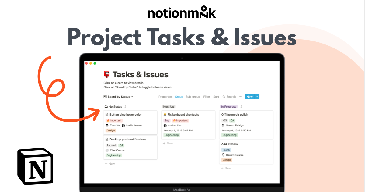 Free Project Tasks & Issues Tracker template for Notion - created by Notion