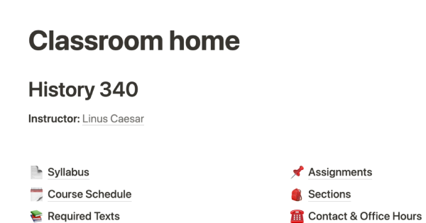 Free Classroom Home Notion template for teachers