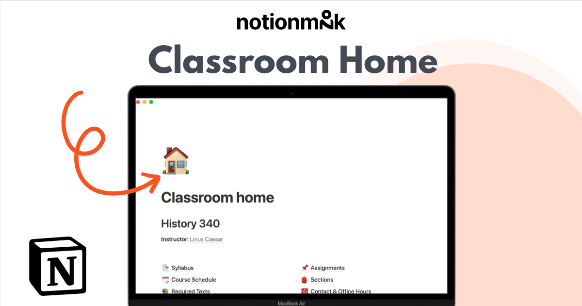 Free Classroom Home Notion template for teachers