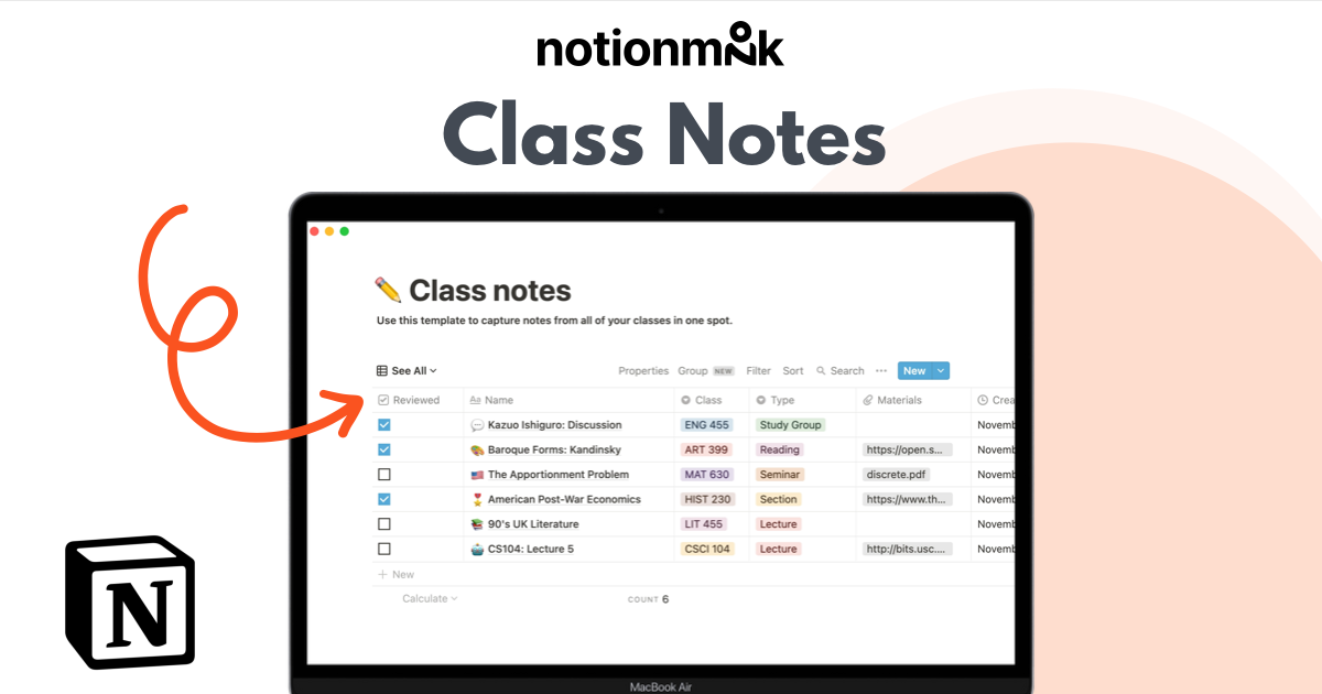 Notion's Class Notes template