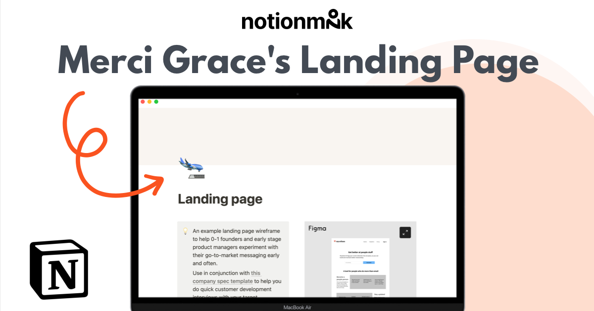 Merci Grace Landing Page Notion template - created by Merci Grace