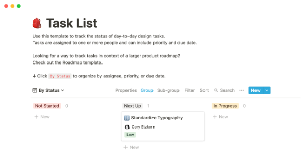 Notion's Task List template