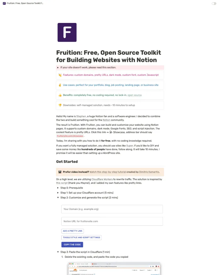 FruitionSite - Notion App