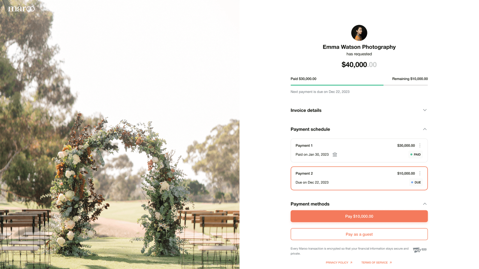 Maroo | Payments for weddings & events