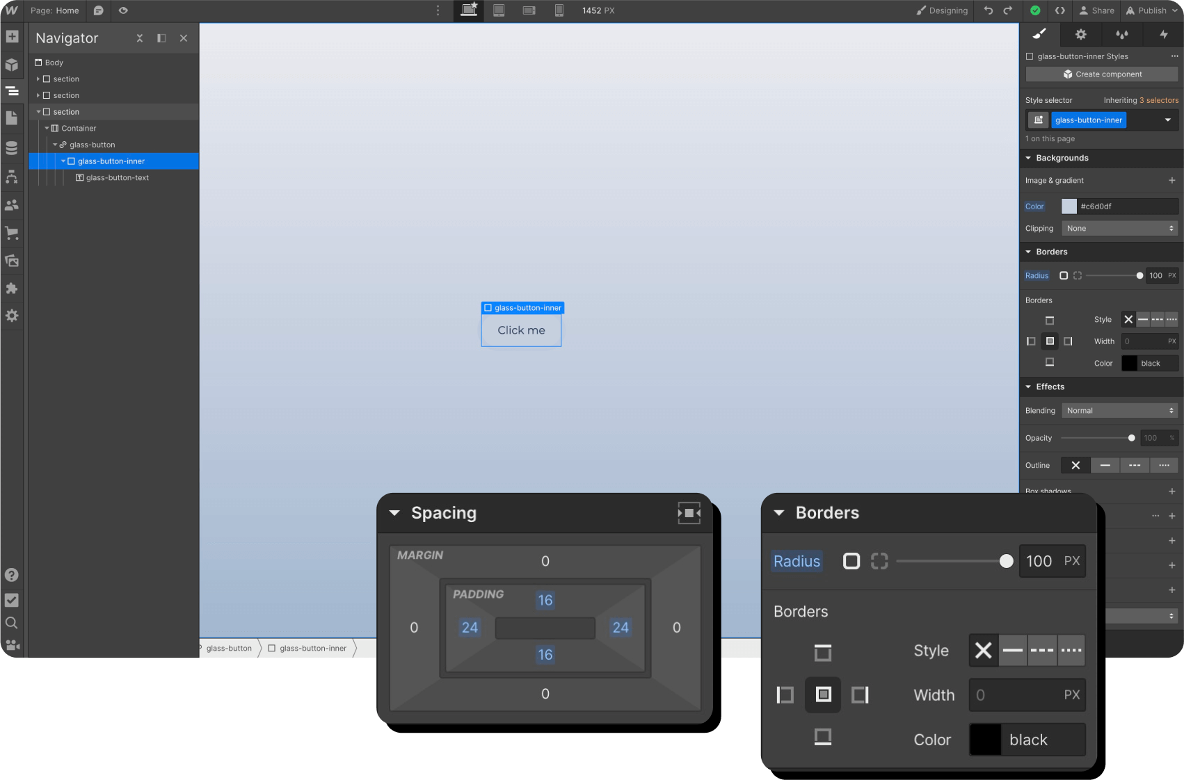 How to create a 3D glass element in Figma & Webflow using box shadows