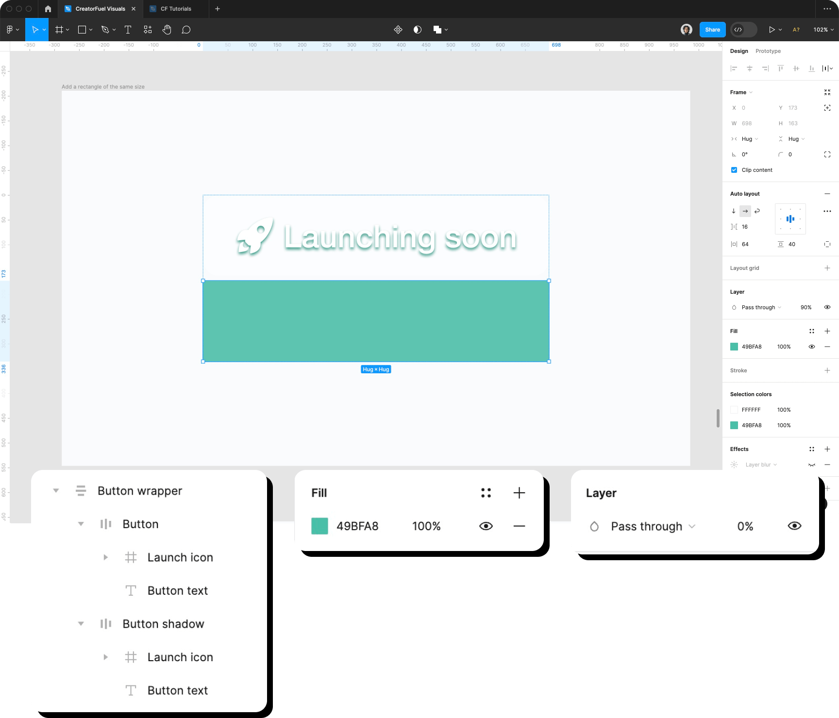 How to create a translucent glass button with colored drop shadow in ...