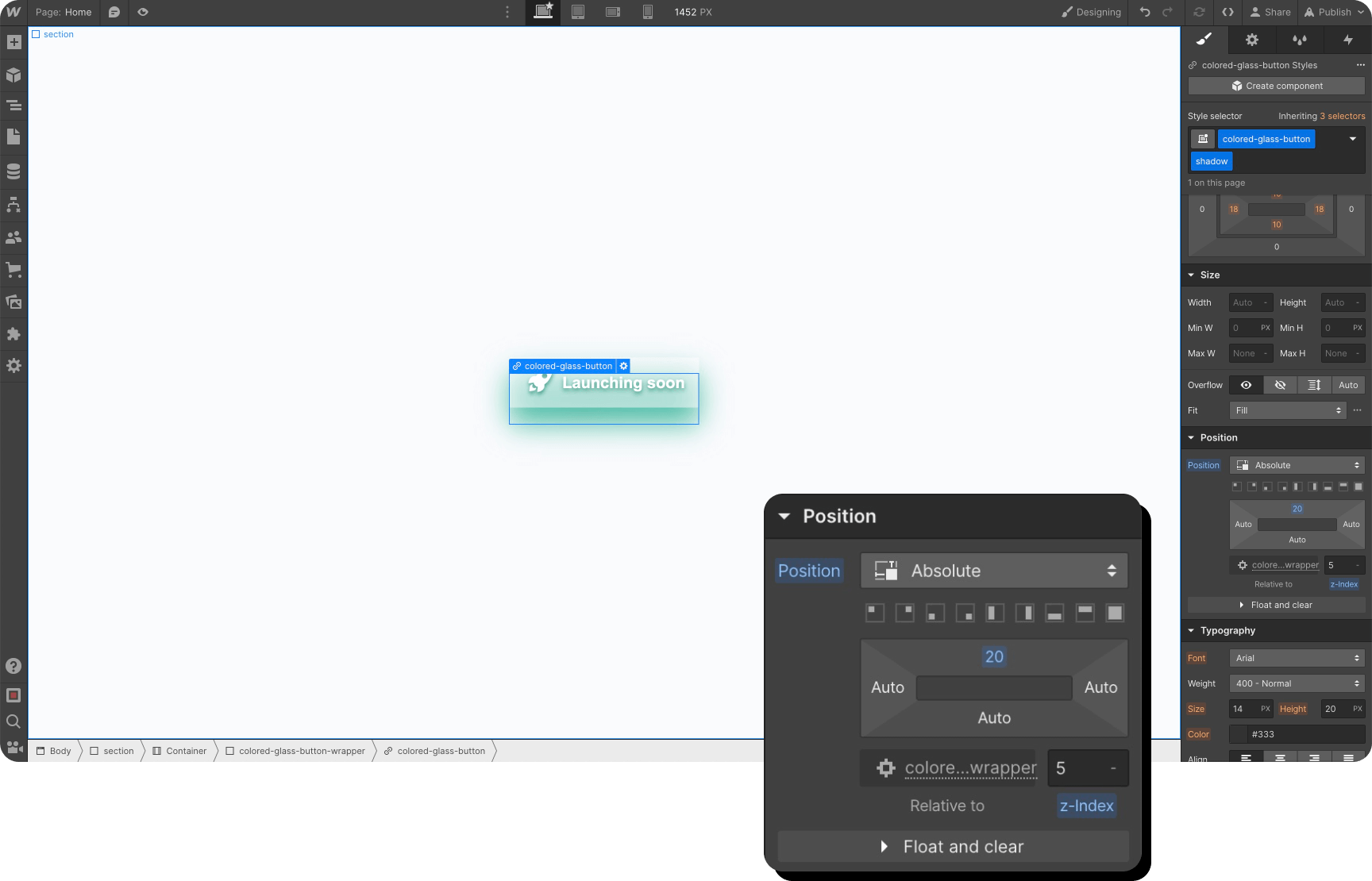 How to create a translucent glass button with colored drop shadow in ...