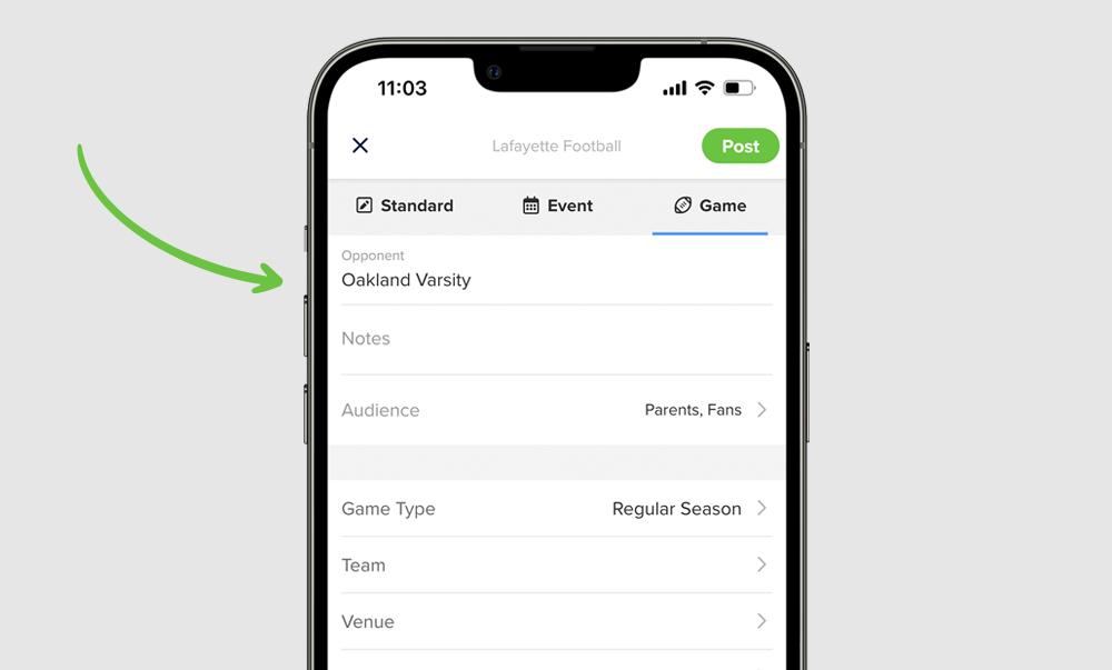 Creating a Game, Meet, Match, or Competition Post
