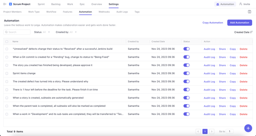 Leiga Features - Project Management Software