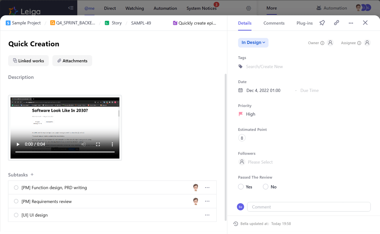 Leiga Features - Project Management Software