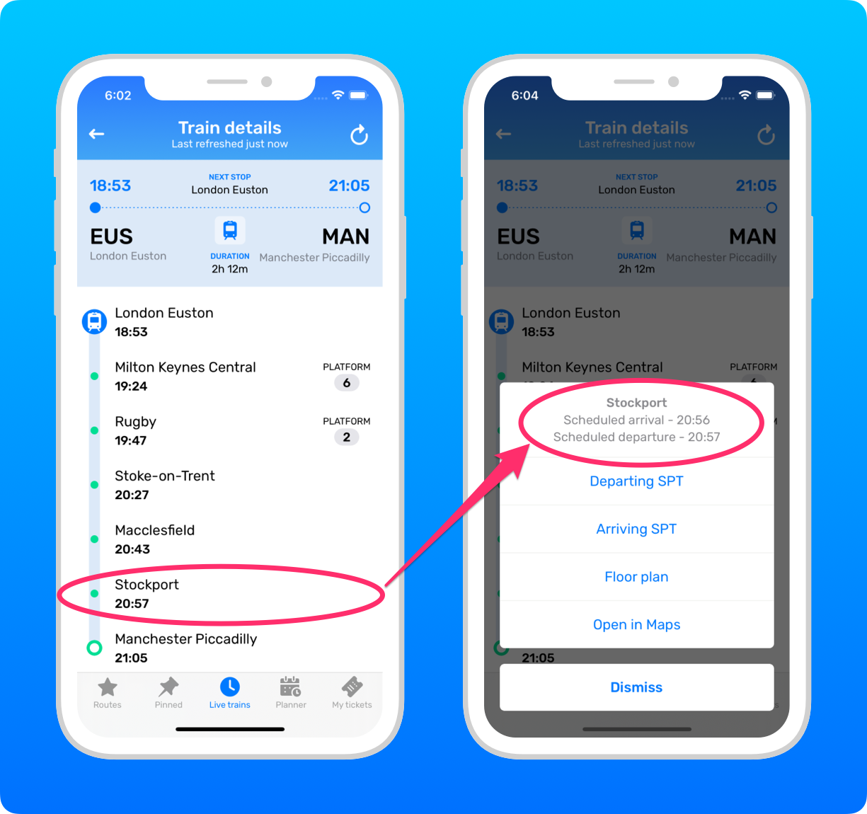 Can I see each stop’s scheduled arrival and departure times? - Railboard