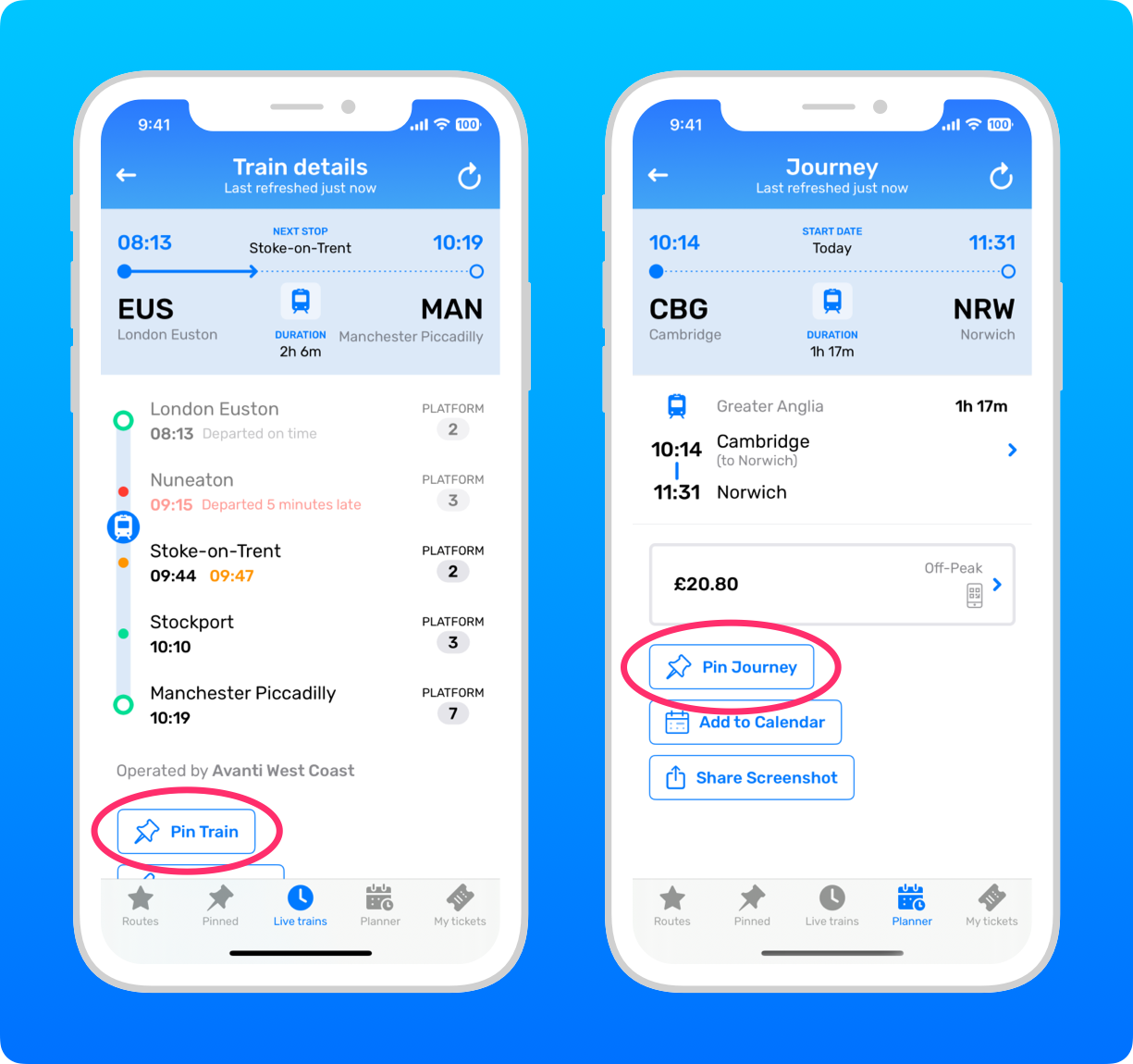 How do I pin a train or journey? - Railboard