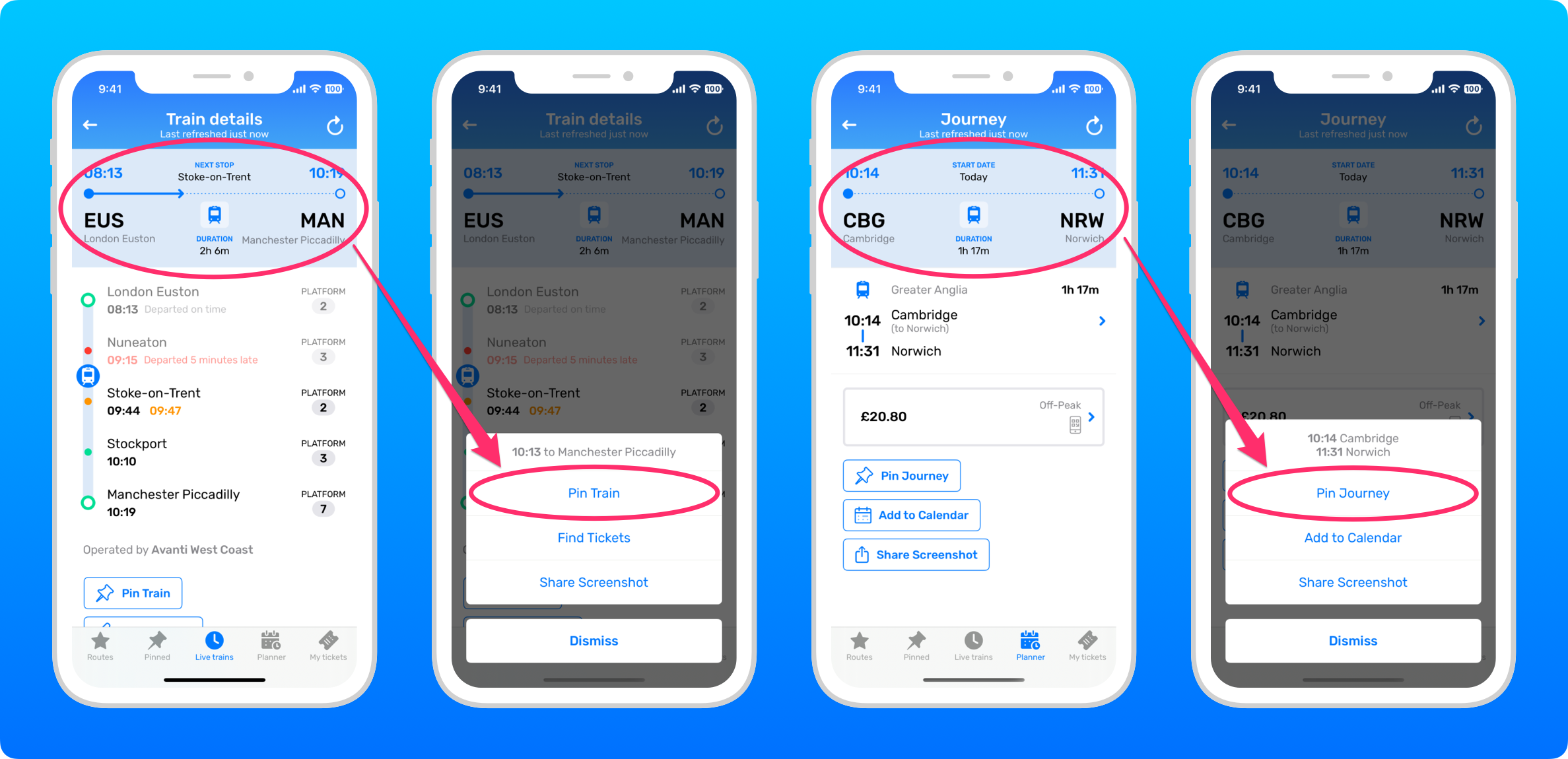 How do I pin a train or journey? - Railboard