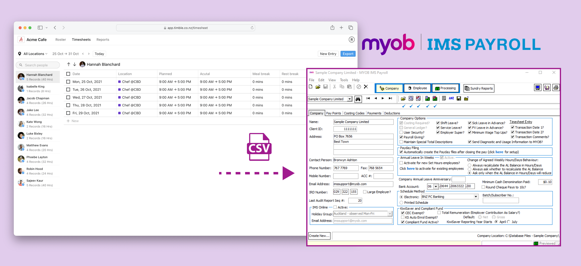 MYOB IMS Payroll - Timble Integrations