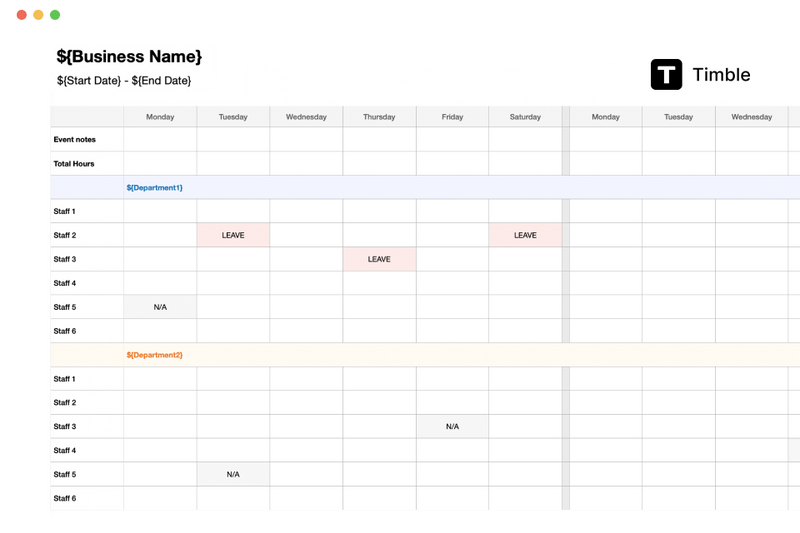 Weekly Staff Roster Template(Excel) Free - Timble