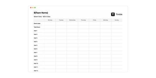 Weekly Staff Roster Template(Excel) Free - Timble