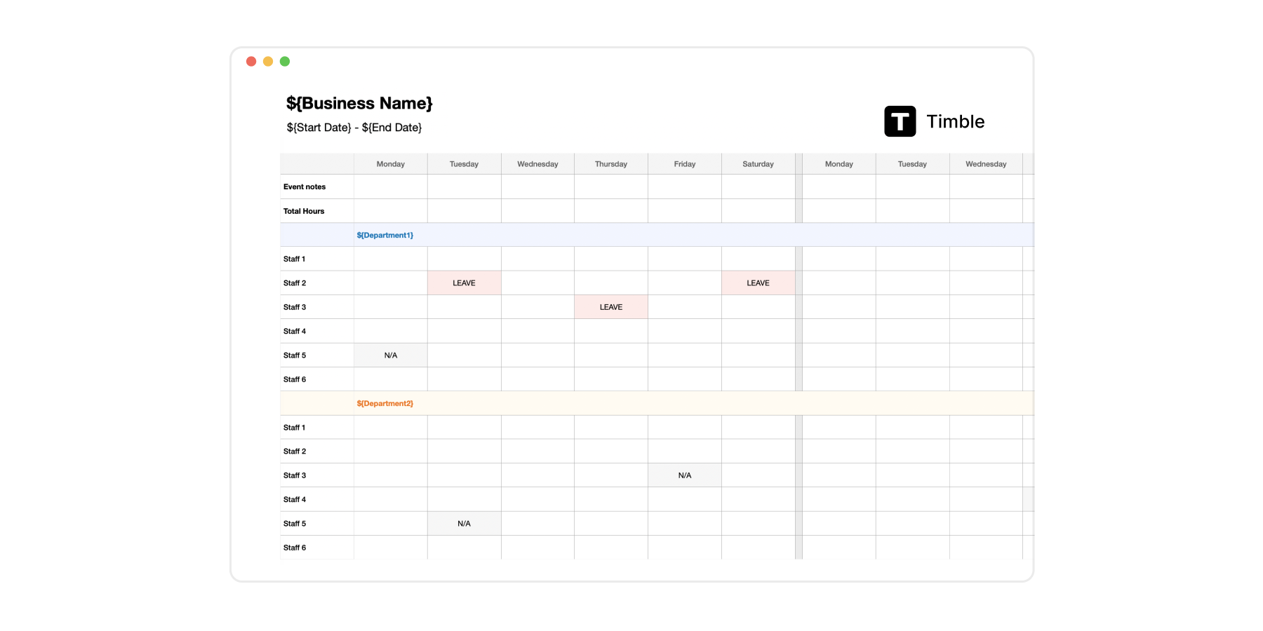 Fortnightly Staff Roster Template Excel Free Timble