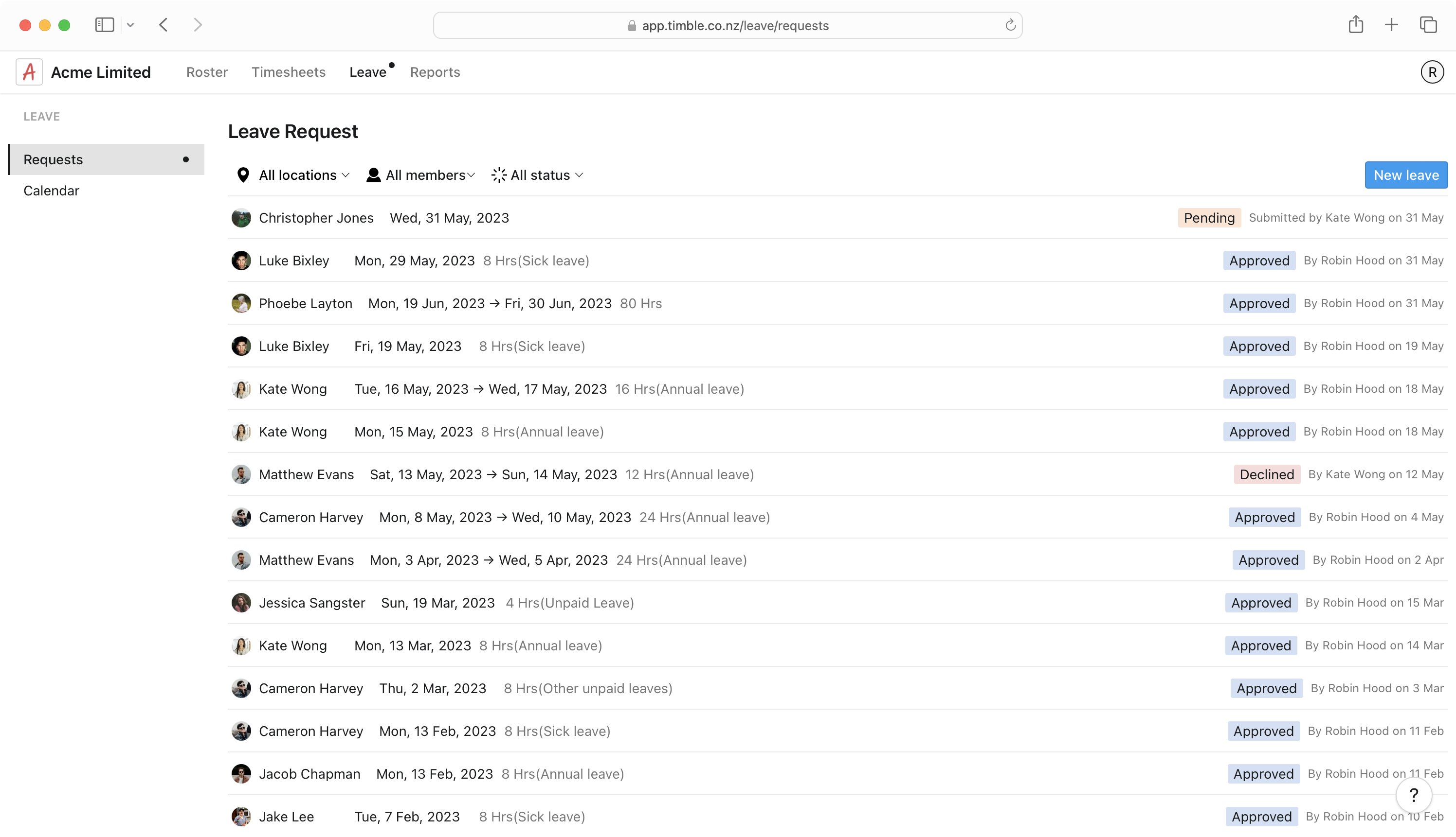 Leave Management - Timble