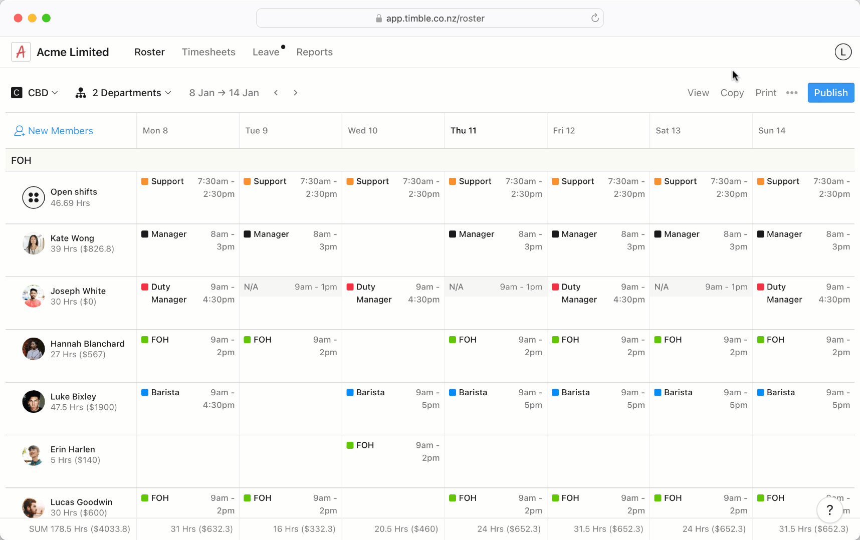 Rostering templates - Timble
