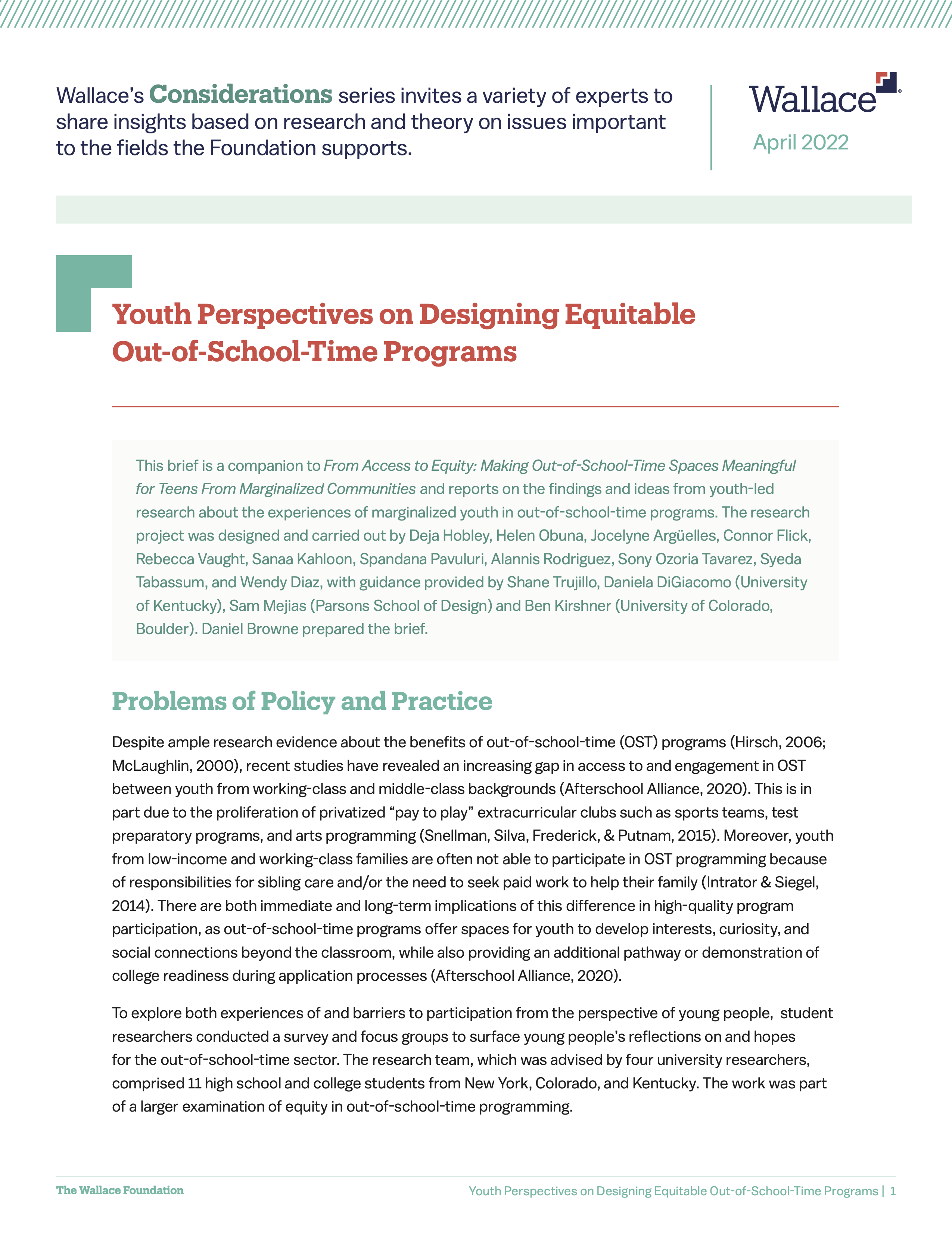 Youth Perspectives on Designing Equitable Out-of-School-Time Programs ...