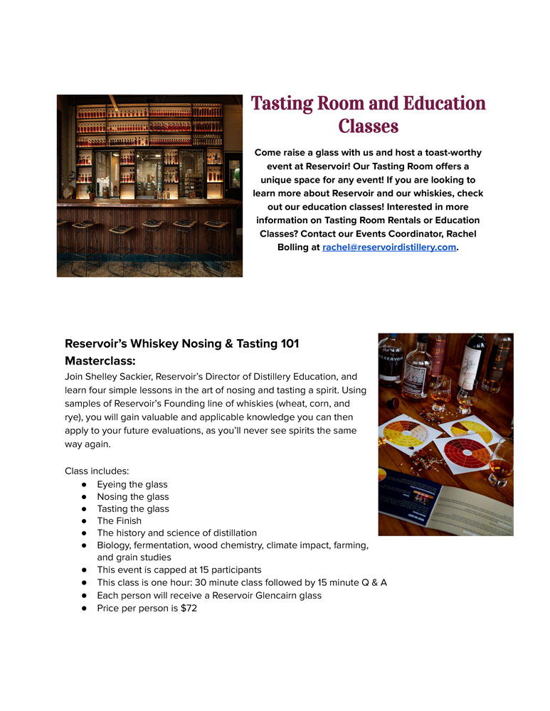 Reservoir Distillery • Tasting Room