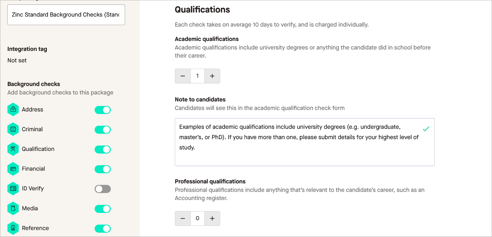 Check professional & academic qualifications | Zinc