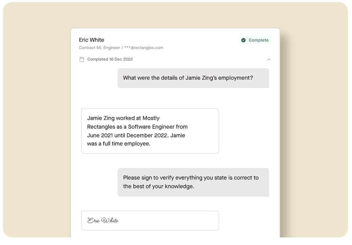 What is included in an employment reference check? | Zinc