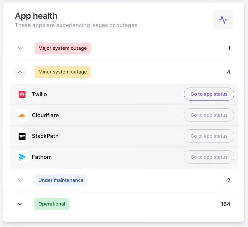 Monitor for SaaS app outages with Nudge Security's app health statuses