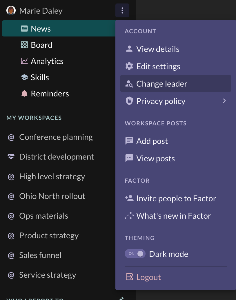 How do I change my leader or reporting line?