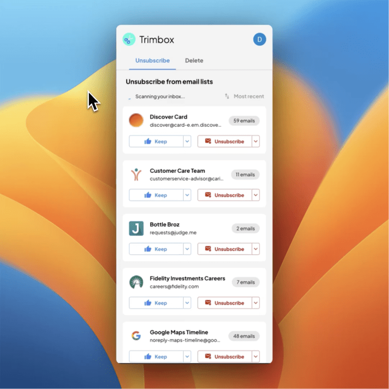 Trimbox: Unsubscribe from emails with 1 click