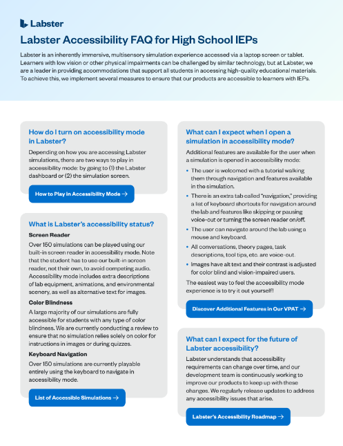 Labster Accessibility FAQ for High School IEPs | Guide