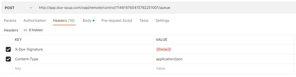 Test Dux-Soup API with Postman