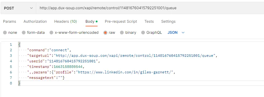 Test Dux-Soup API with Postman