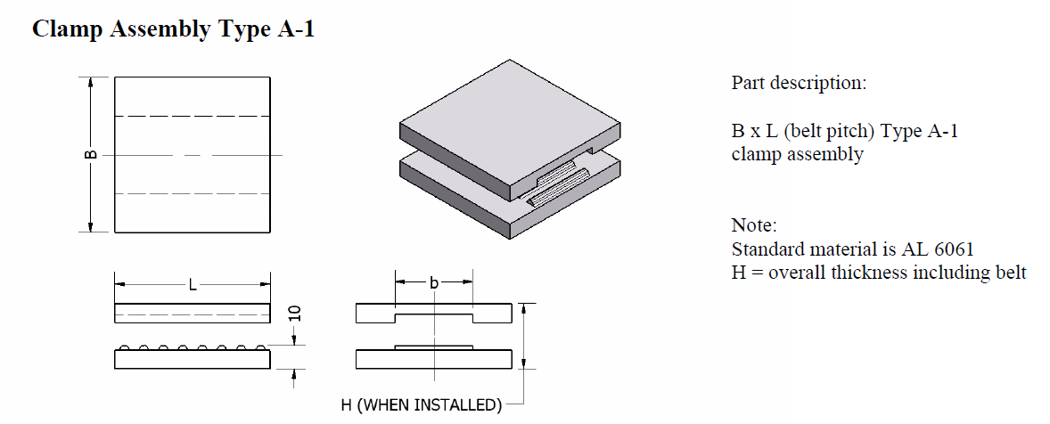 AT10 Tensioning Clamp Type A-1 / 75x80 AT10 A-1 clamp assembly