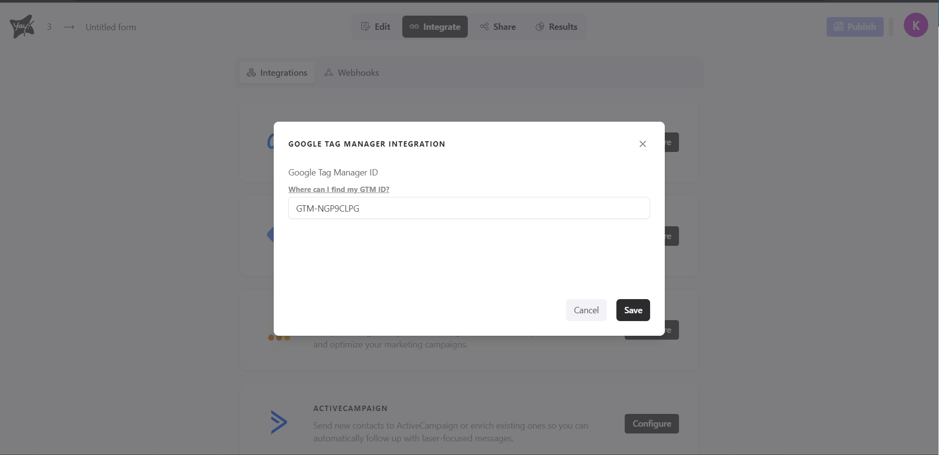 Integrate Yay! Forms with Google Tag Manager