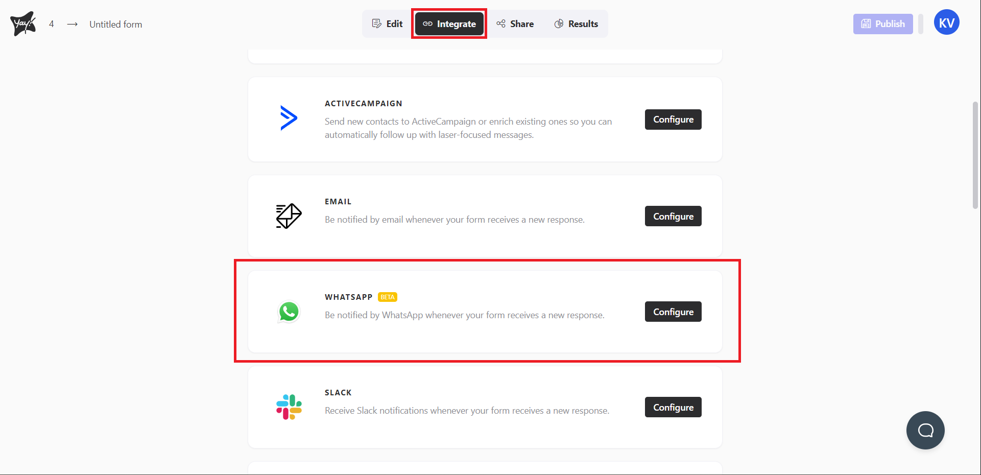 Integrate Yay! Forms with WhatsApp