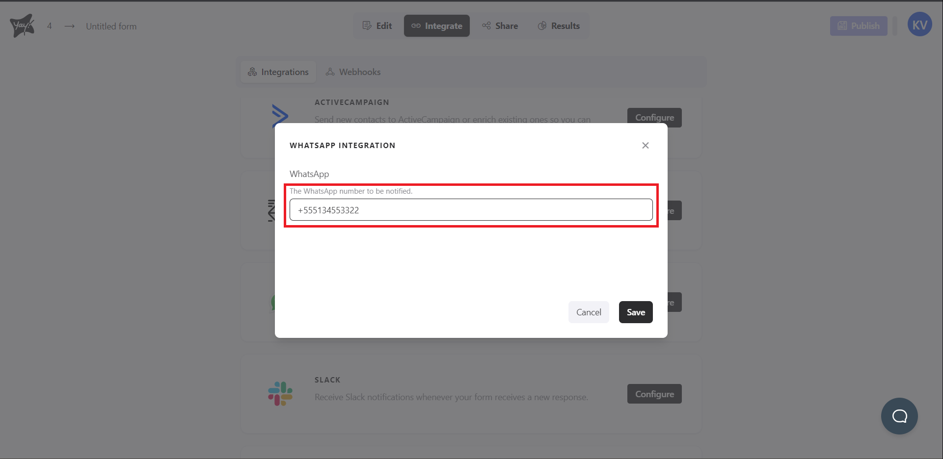 Integrate Yay! Forms with WhatsApp