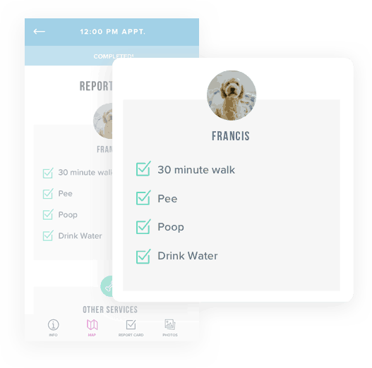 #1 Rated Dog Walking App for Pet Parents. Report Card, Photos