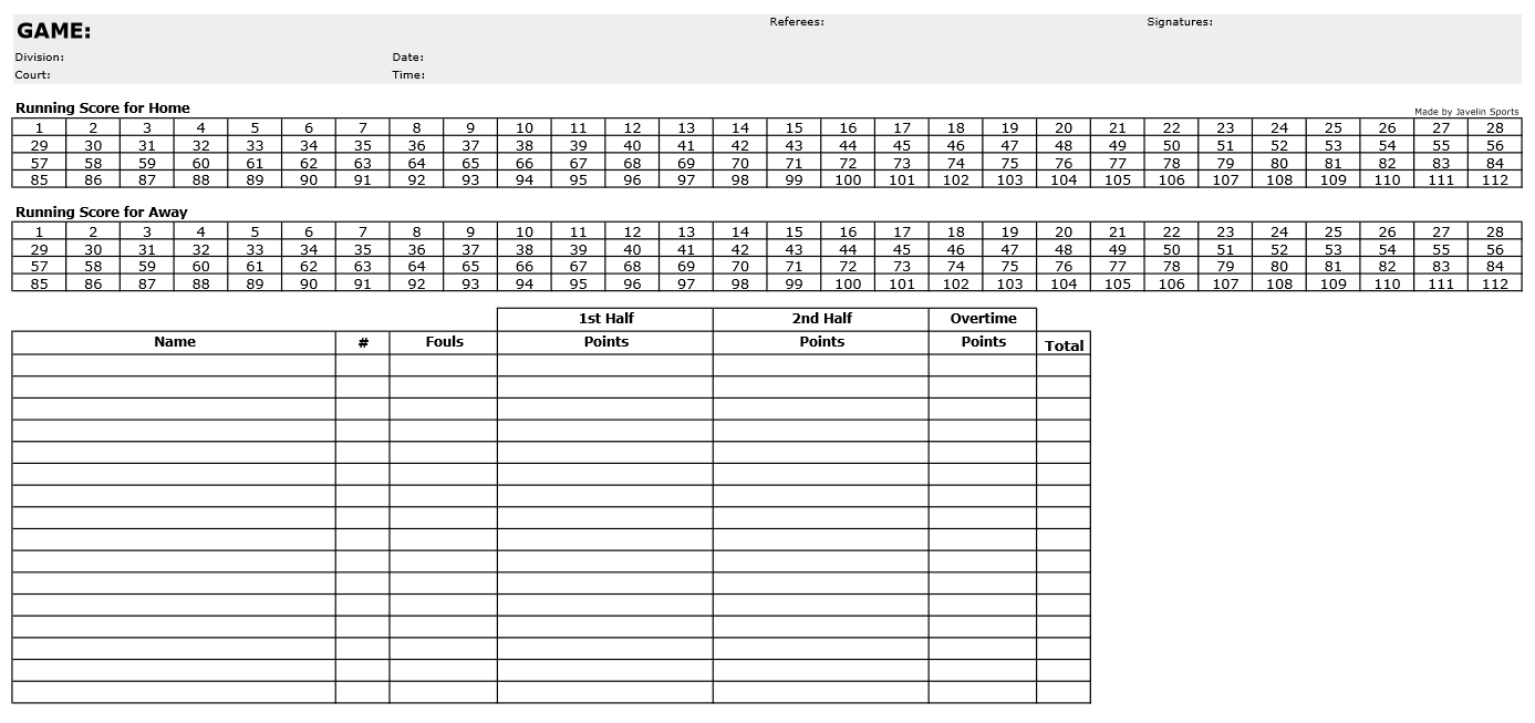 Free Game Sheets for Soccer, Hockey, Basketball, and Baseball - Javelin ...