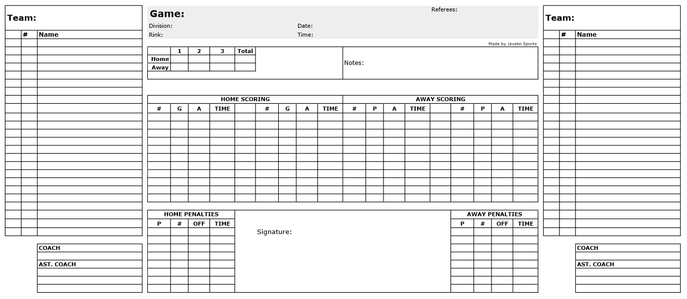Free Game Sheets for Soccer, Hockey, Basketball, and Baseball - Javelin ...