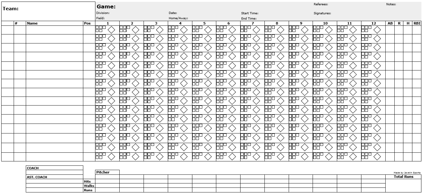 Free Game Sheets for Soccer, Hockey, Basketball, and Baseball - Javelin ...