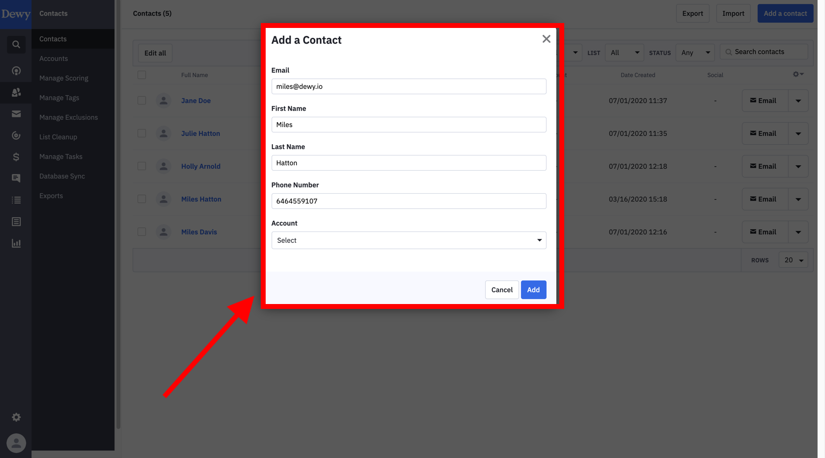 How To Manually Create Contacts | Dewy Support