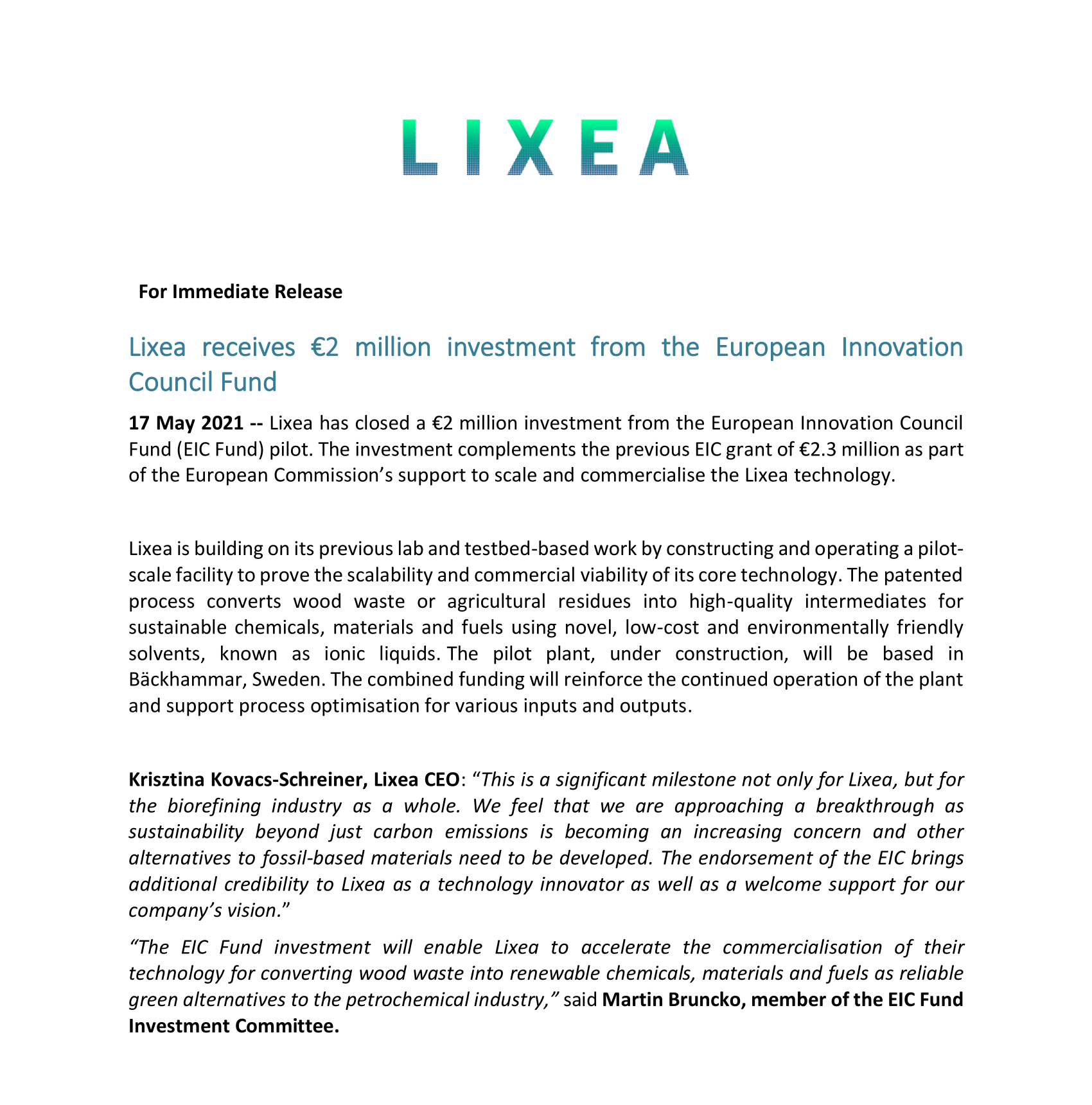 Lixea News | Lixea receives 2 million Euros investment