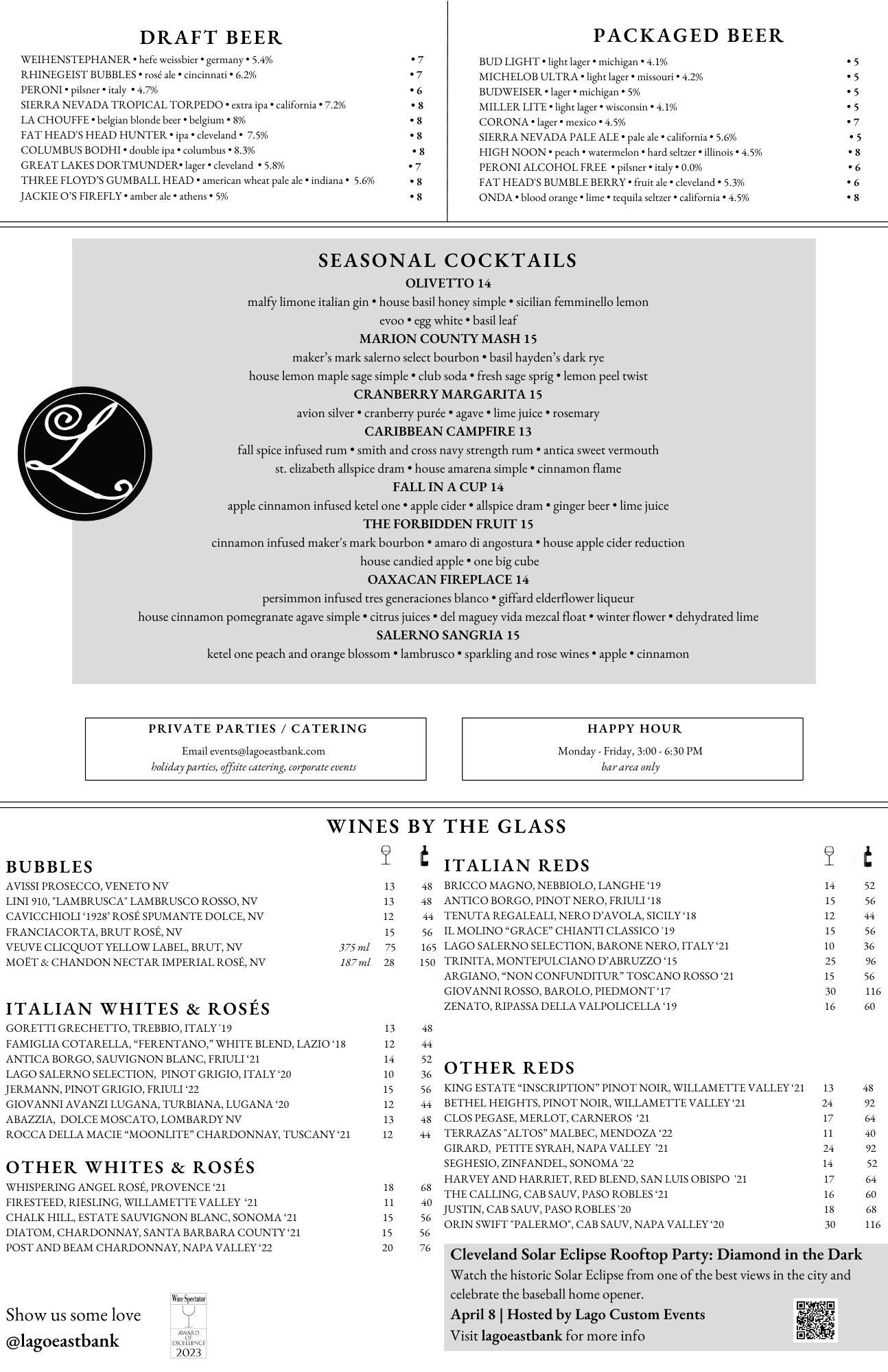 Lago East Bank | Cleveland Italian Restaurant