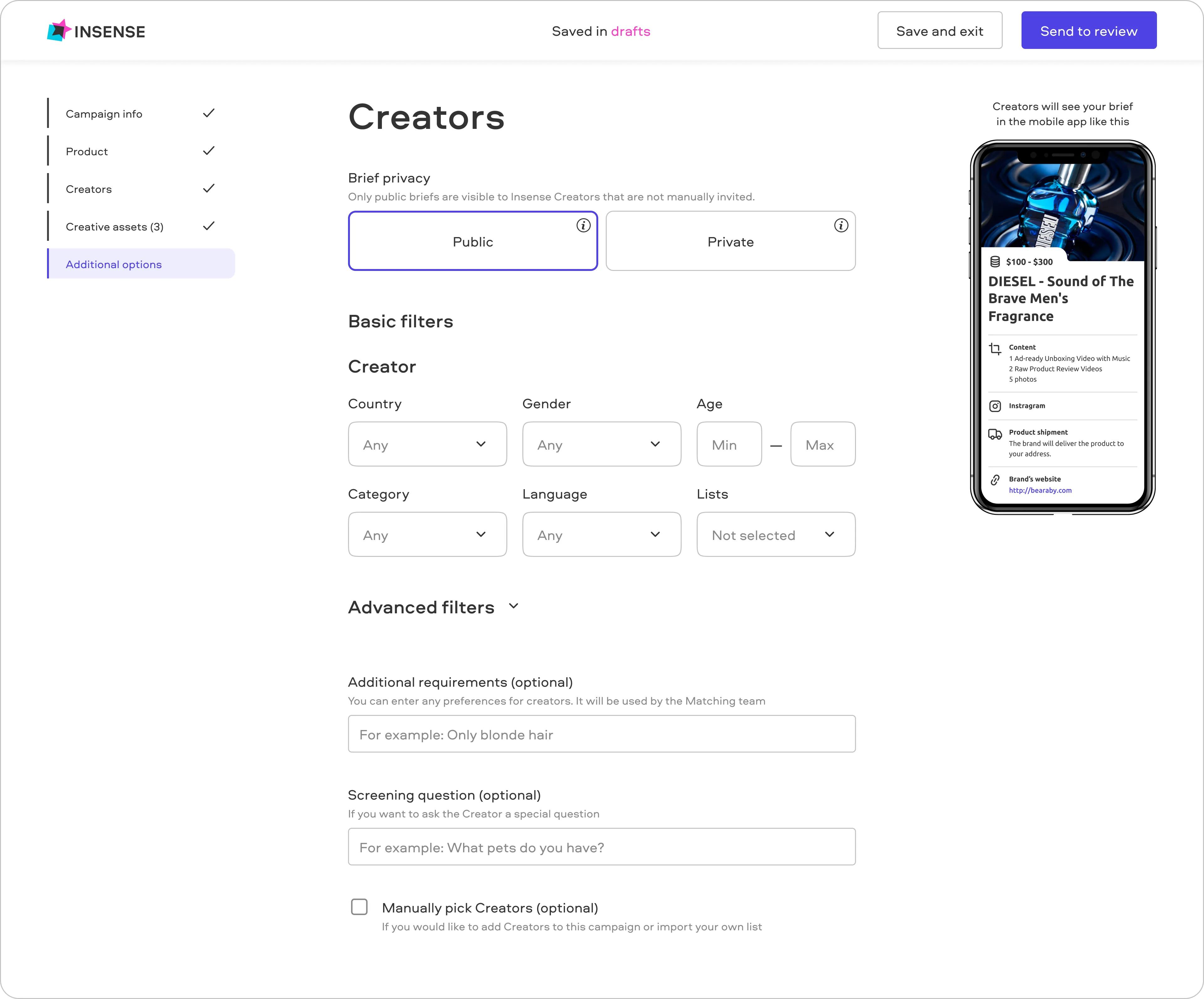 Influencer & Creator Content Brief Template from Insense