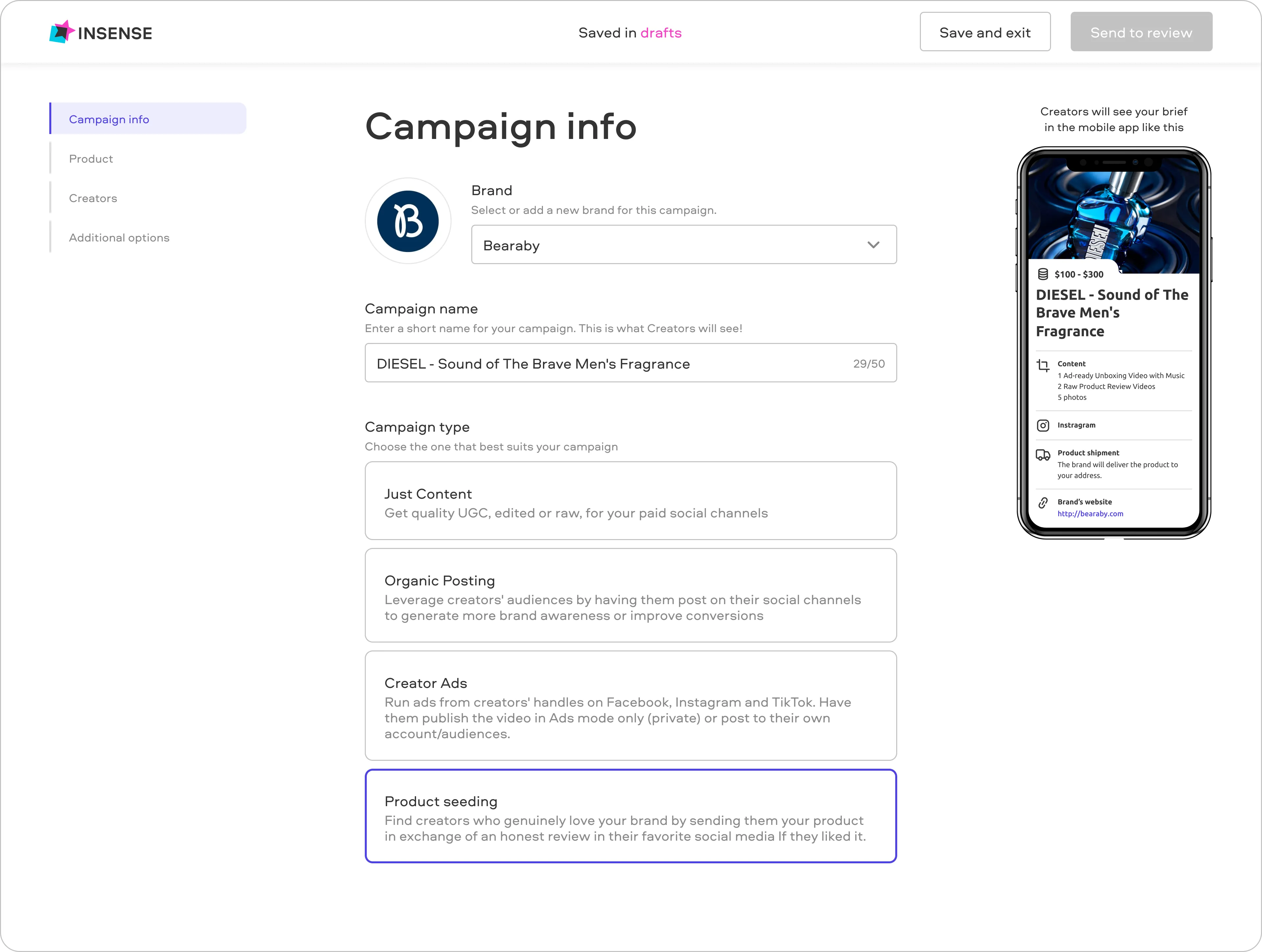 Influencer & Creator Content Brief Template from Insense
