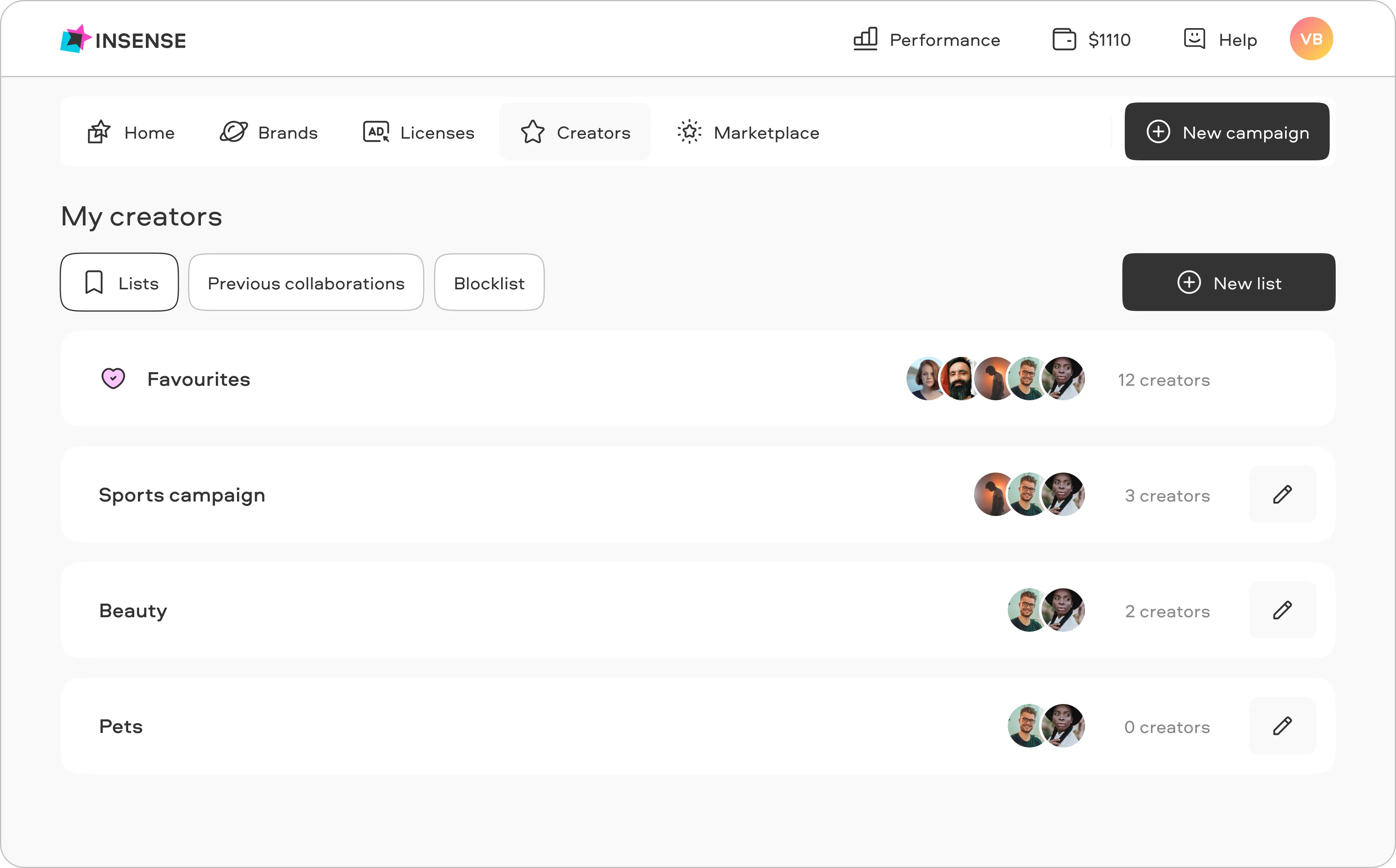 20K+ Influencers & Content Creators, Creator Marketplace, Insense