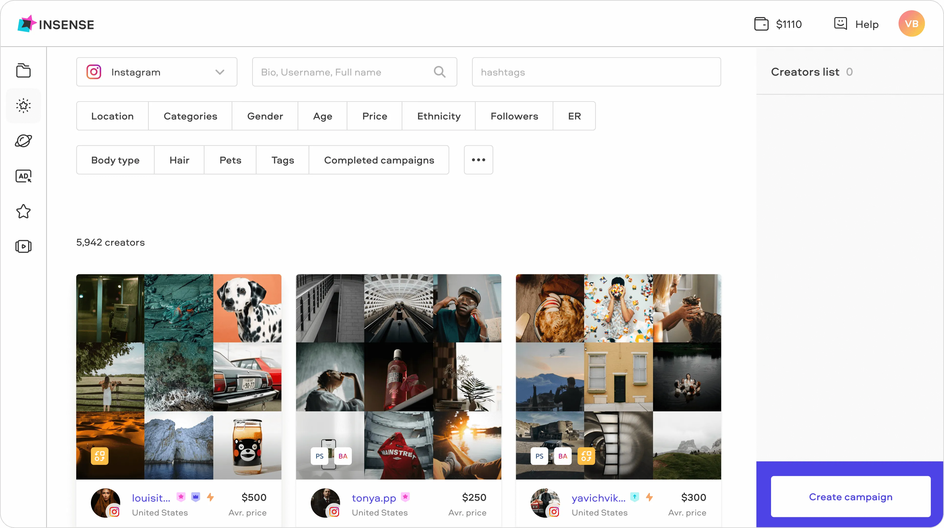 20K+ Influencers & Content Creators, Creator Marketplace, Insense