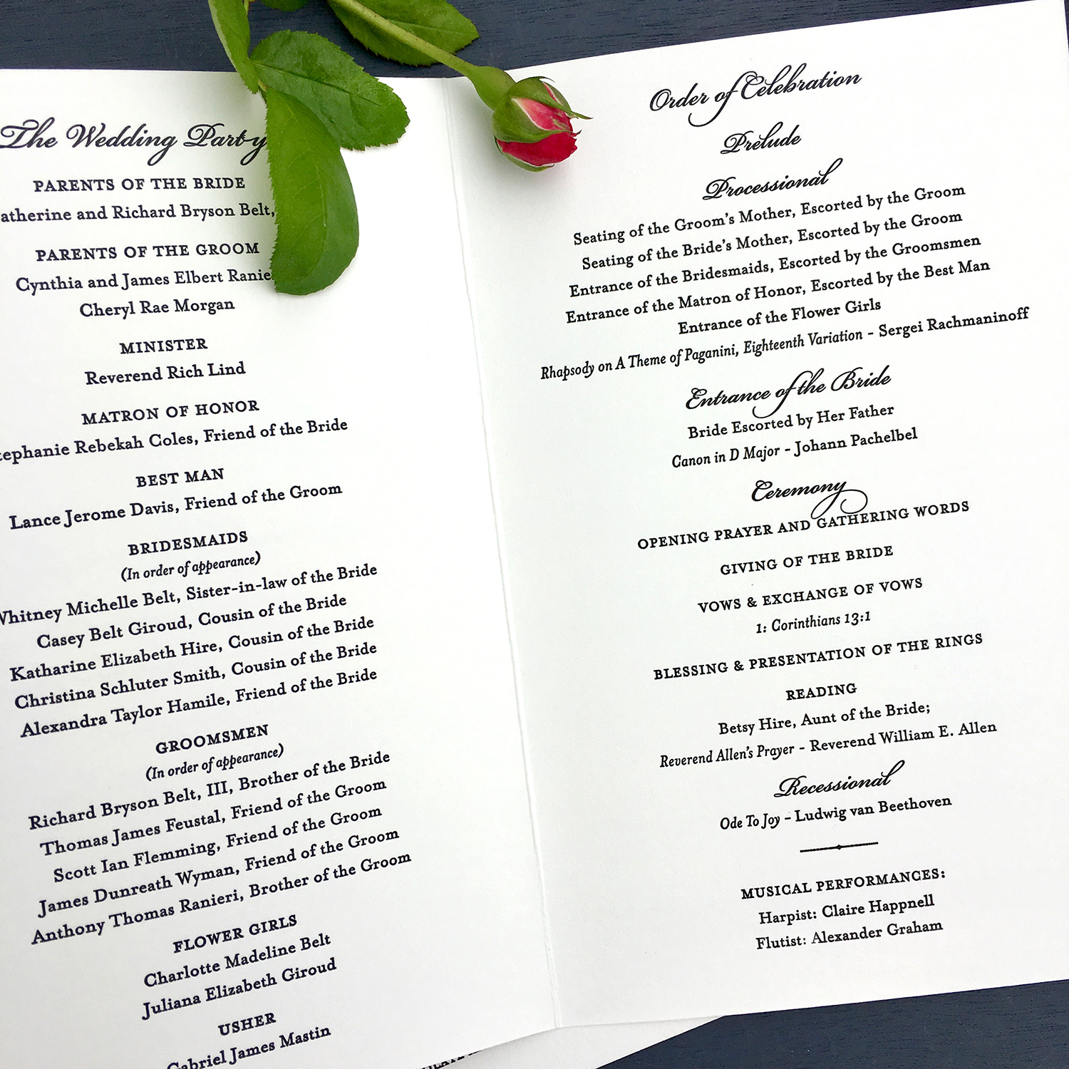 Roses Wedding Program — Journal — Sesame Letterpress & Design